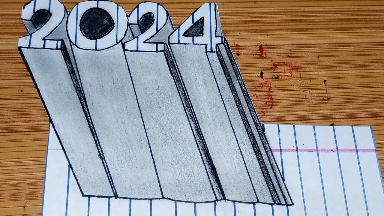 Learn How to Draw 2024 In 3D Drawing On paper for beginner Step by step ...