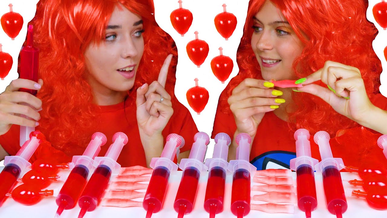 ASMR RED Candy RACE (Tiktok Jelly Fruit, Jello Shooter, Wax Bottles ...