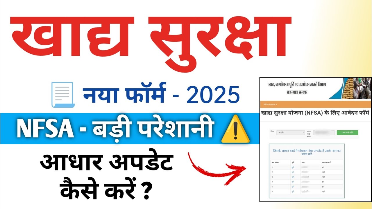 खाद्य सुरक्षा योजना फॉर्म- राशन कार्ड मे आधार कार्ड अपडेट | Nfsa Form ...