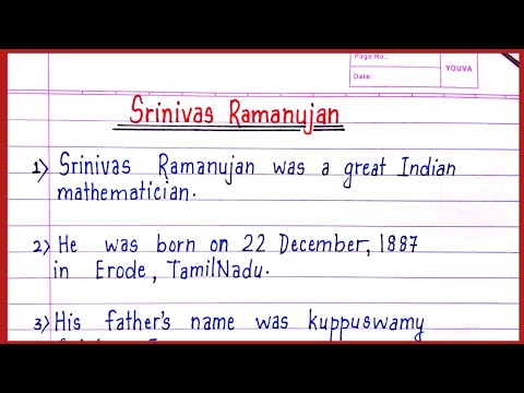 Srinivasa Ramanujan 10 lines essay in English |10 lines on Srinivasa ...