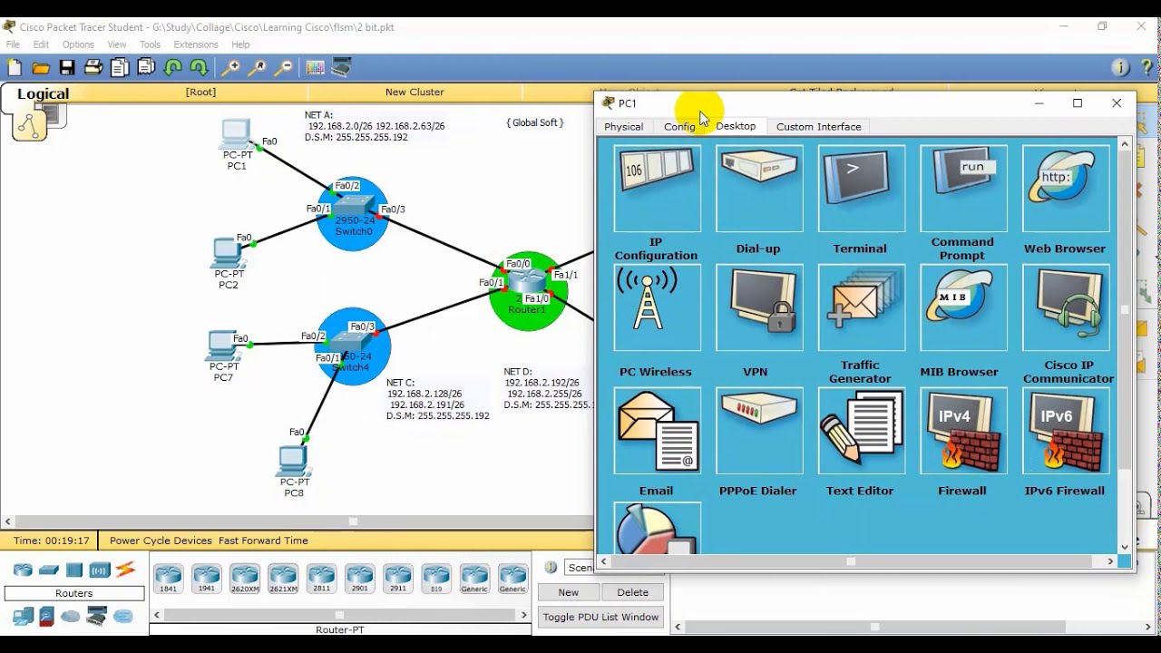 FLSM Static Way/Sub netting using class c borrow 2 bit of class c - YouTube