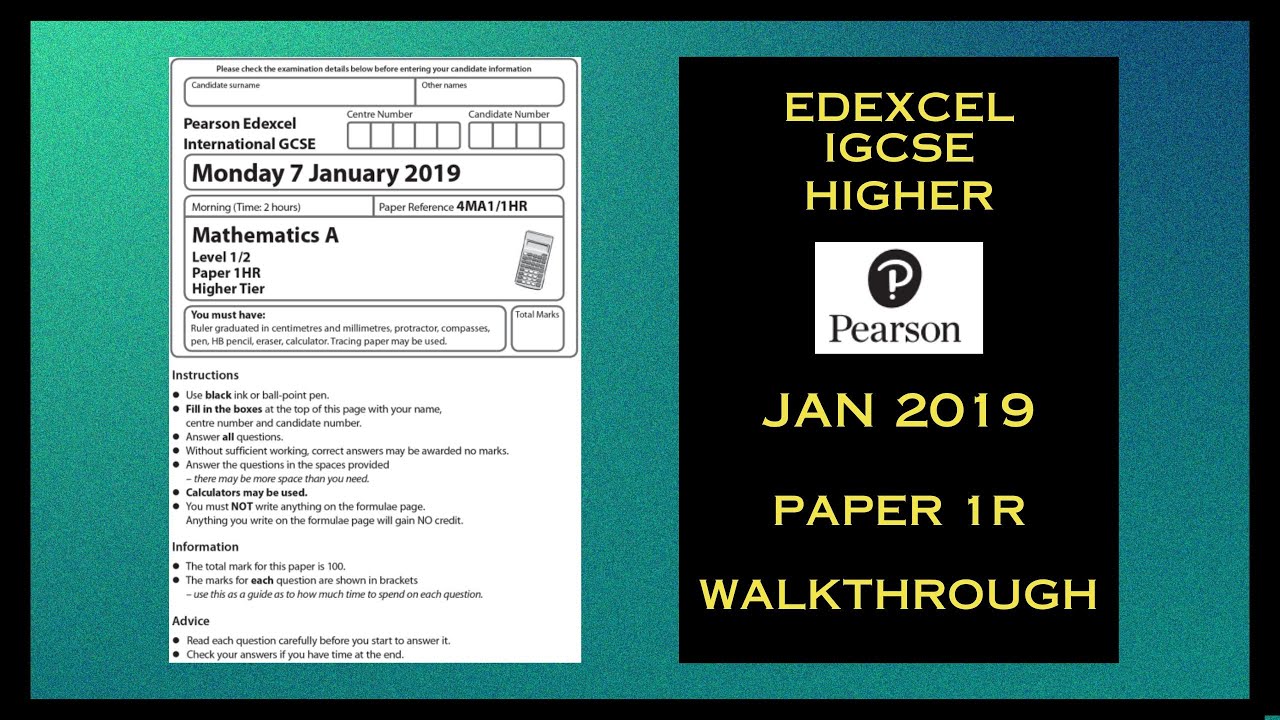 Edexcel International GCSE Maths Higher - January 2019 - Paper 1R ...