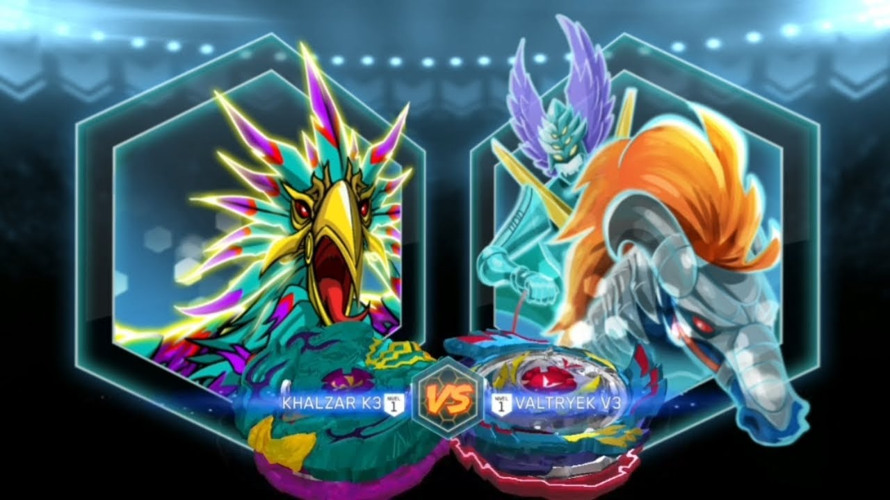 Beyblade burst app ~Kurt vs Valt (Khalzar K3 vs Valtryek V3) - YouTube