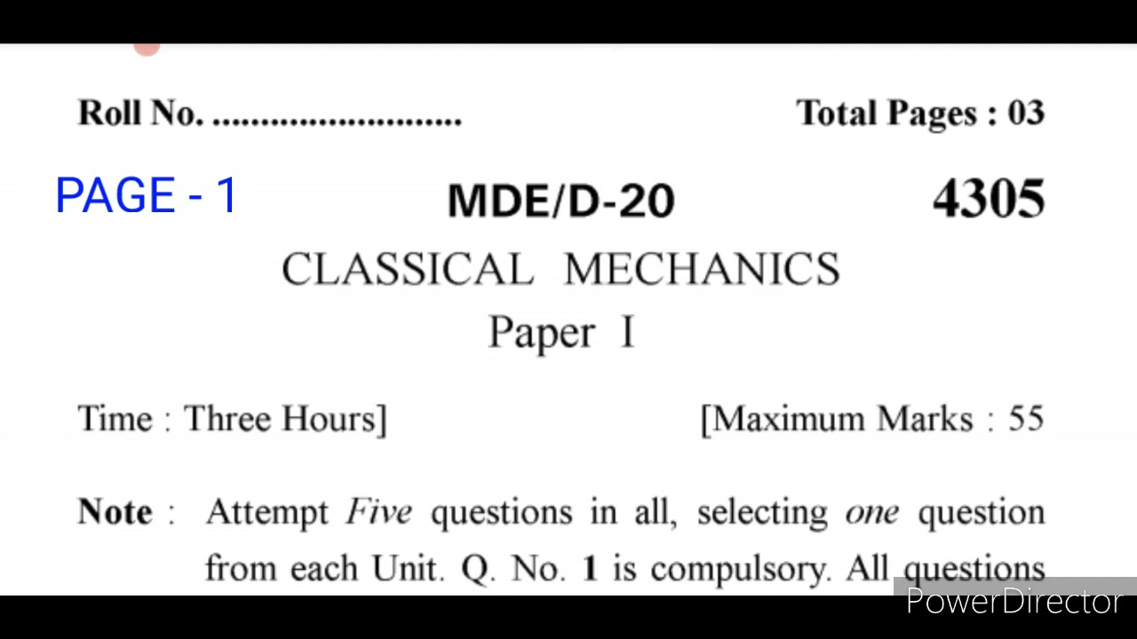 CLASSICAL MECHANICS QUESTION PAPER || M.Sc APPLIED PHYSICS, SEM - 1 ...