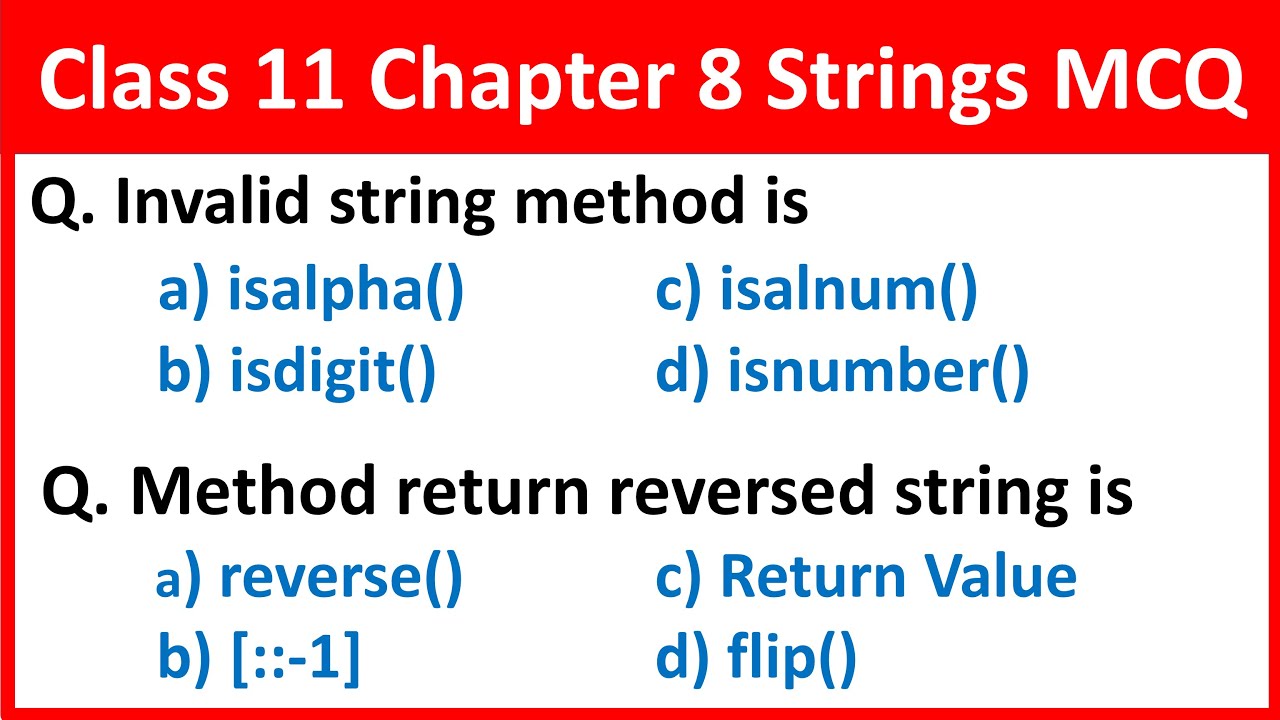 Class 11 Computer Science Chapter 8 Strings Mcq Questions And Answers