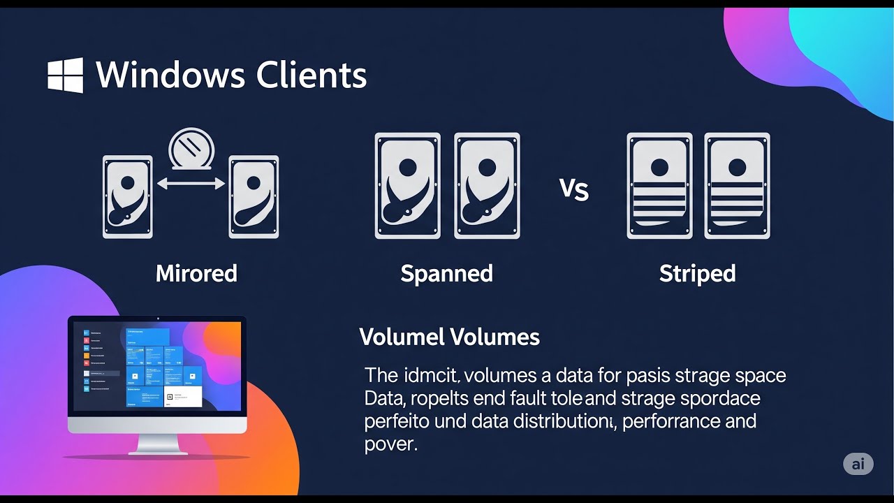 05) Describe simple volumes and Compare mirrored, spanned and striped ...