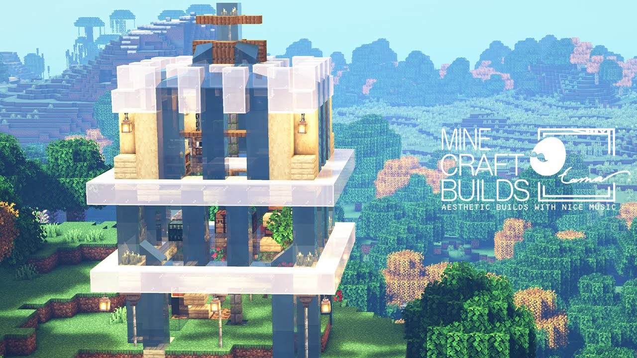 Minecraft: Glass Modern House with Waterfall Wall Tutorial - YouTube