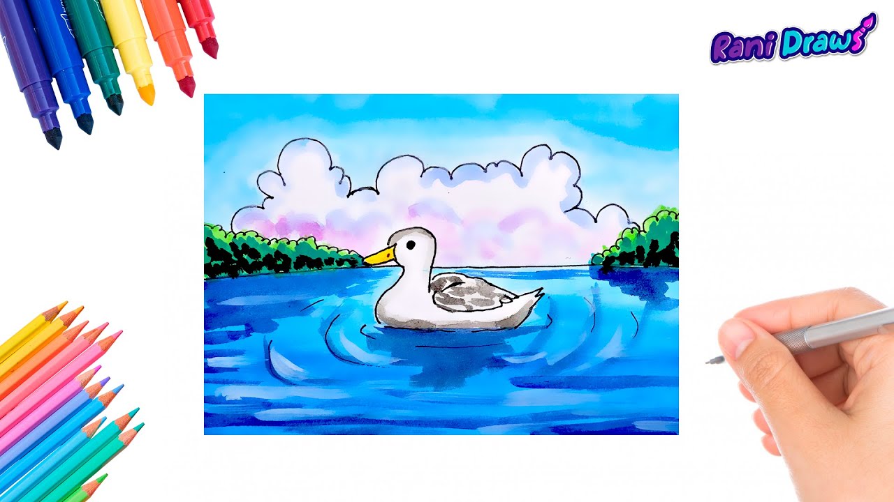 Cómo dibujar un PAISAJE DE LAGO con ACUARELA - paisajes fáciles Paso a paso - YouTube