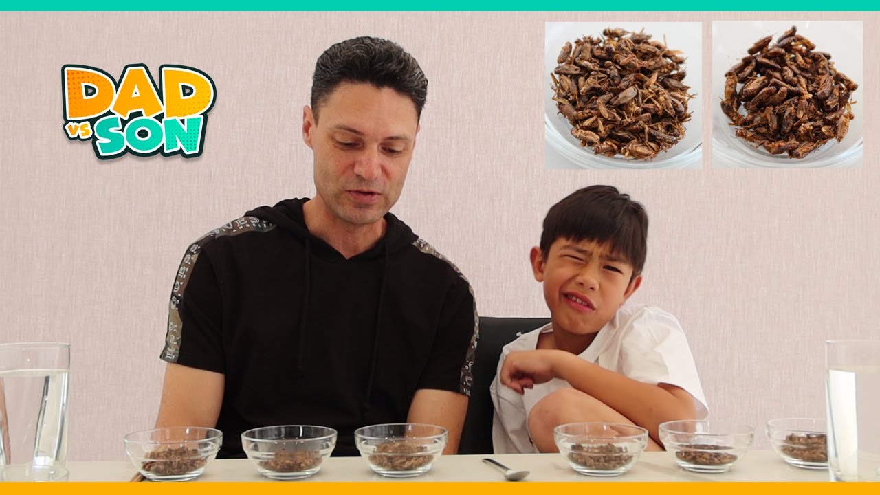 Bug Eating Challenge 🪳 (Dad 🆚 Son #1) Eating Mealworms, Crickets and ...