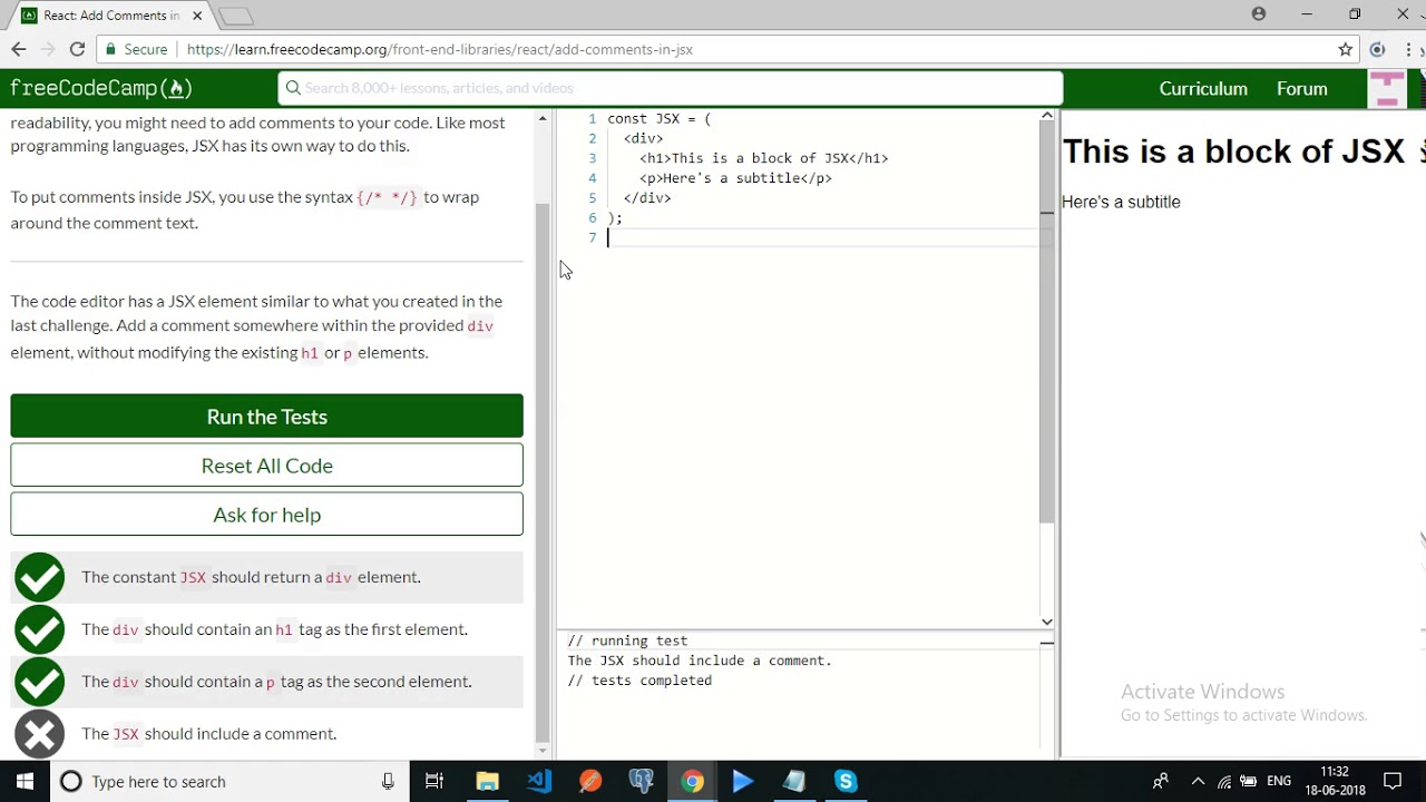 Freecodecamp React Add Comments In JSX solution YouTube Freecodecamp React Add Comments In JSX solution YouTube