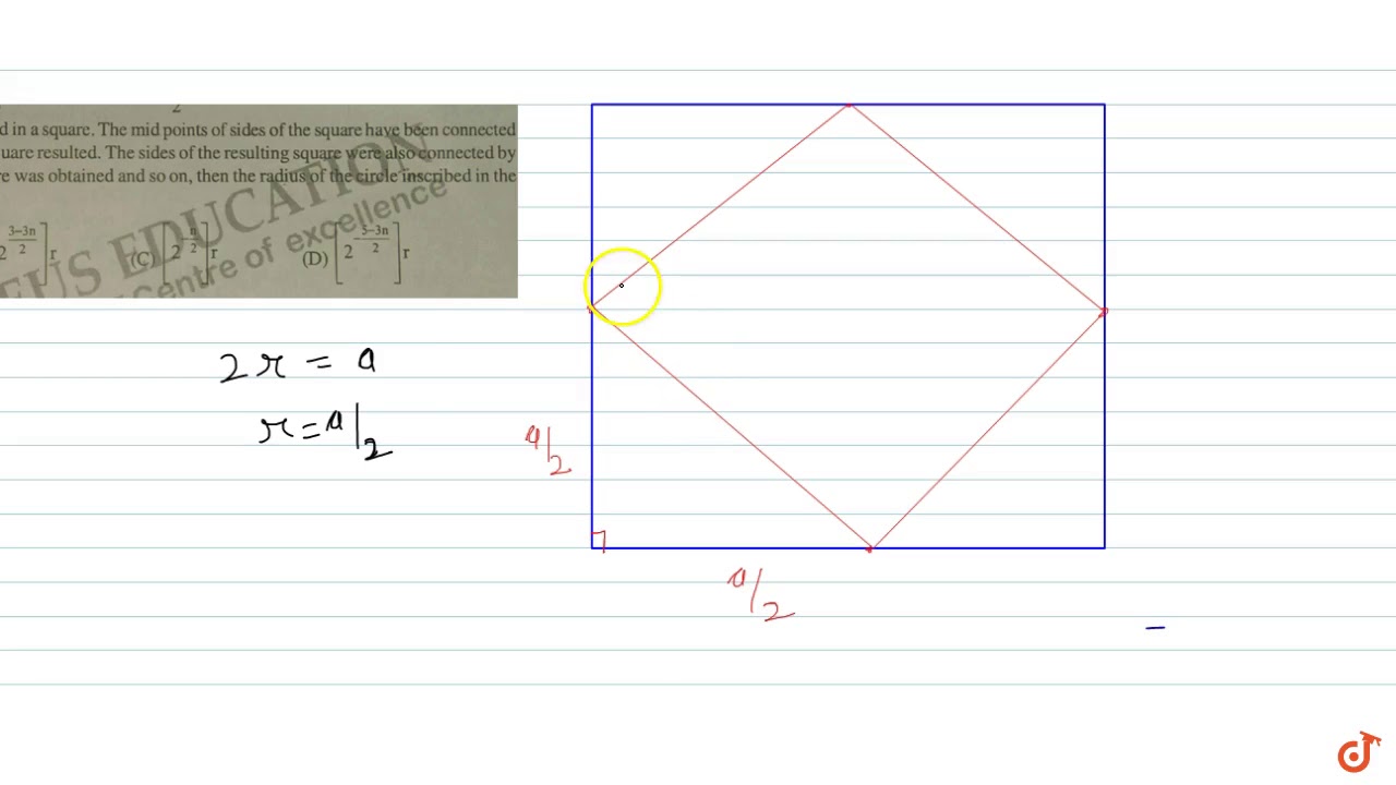 A circle of radius r is inscribed in a square. The mid points of sides ...