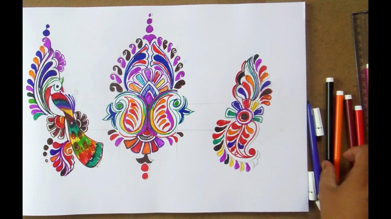 step by step colorful alpona design .design 4 - YouTube