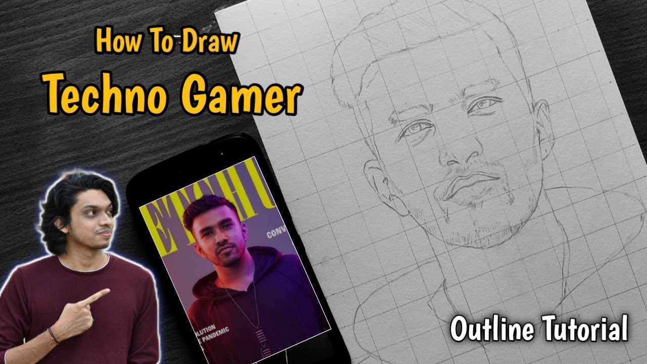 How To Draw Techno Gamerz Step By Step Outline Tutorial | Outline ...