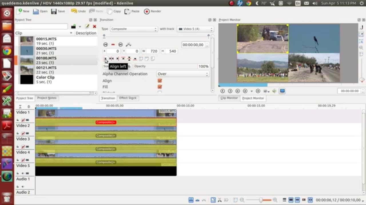 Quad split screens using kdenlive - YouTube