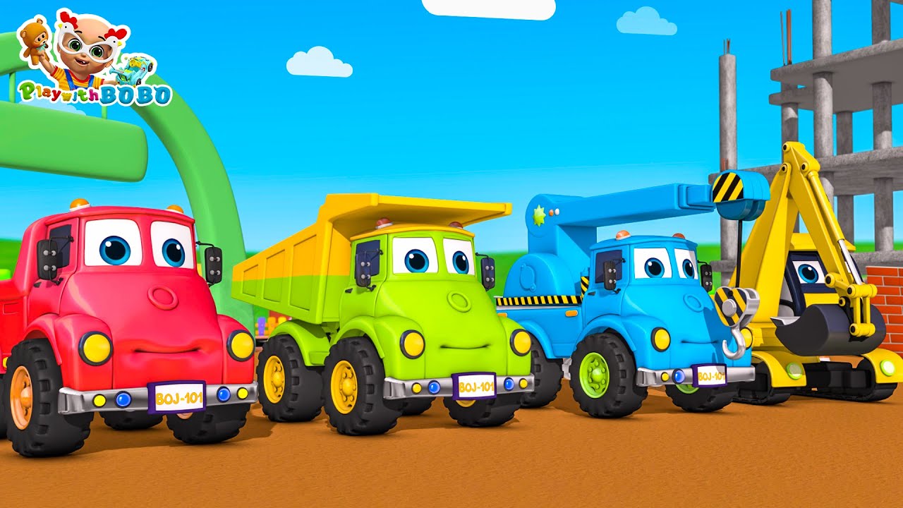 Construction Truck, Car Parking | A crane & an excavator. Learn ...