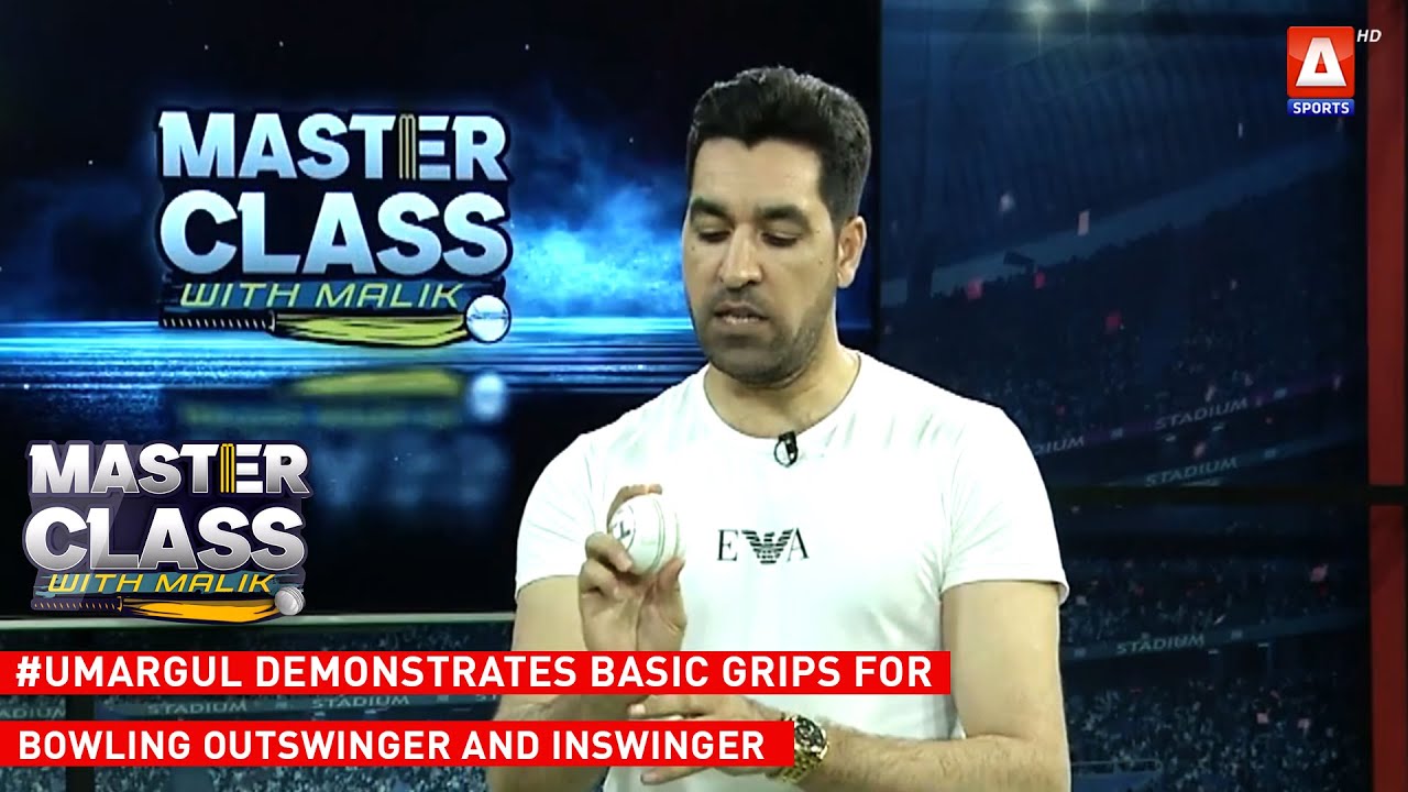 #UmarGul demonstrates basic grips for bowling outswinger and inswinger ...