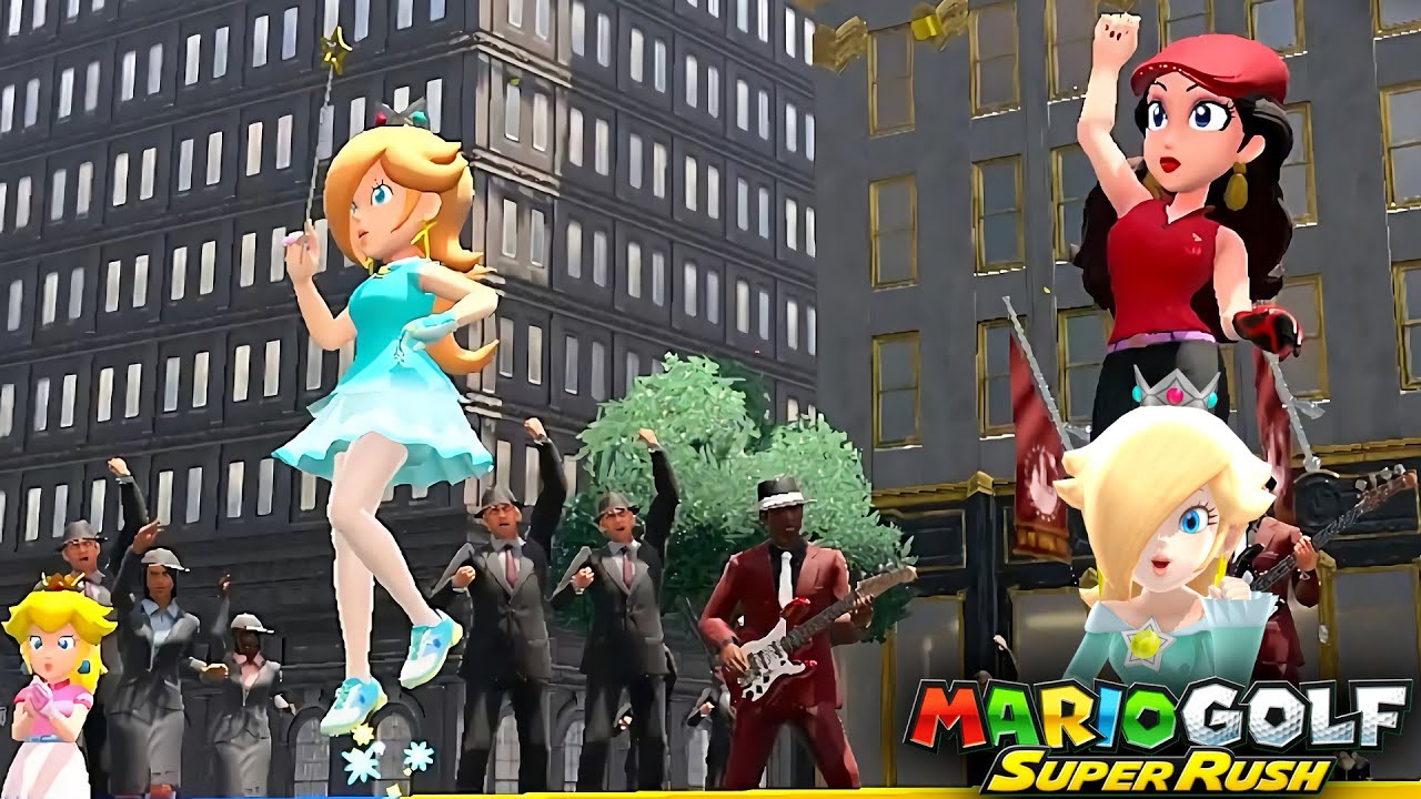 Mario Golf Super Rush Rosalina vs Peach vs Daisy vs Pauline at New Donk City - YouTube