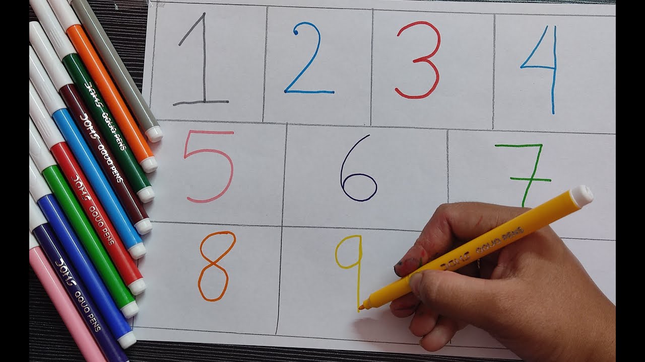 1234 numbers | 12345 numbers with colours | 1-10 number song ...