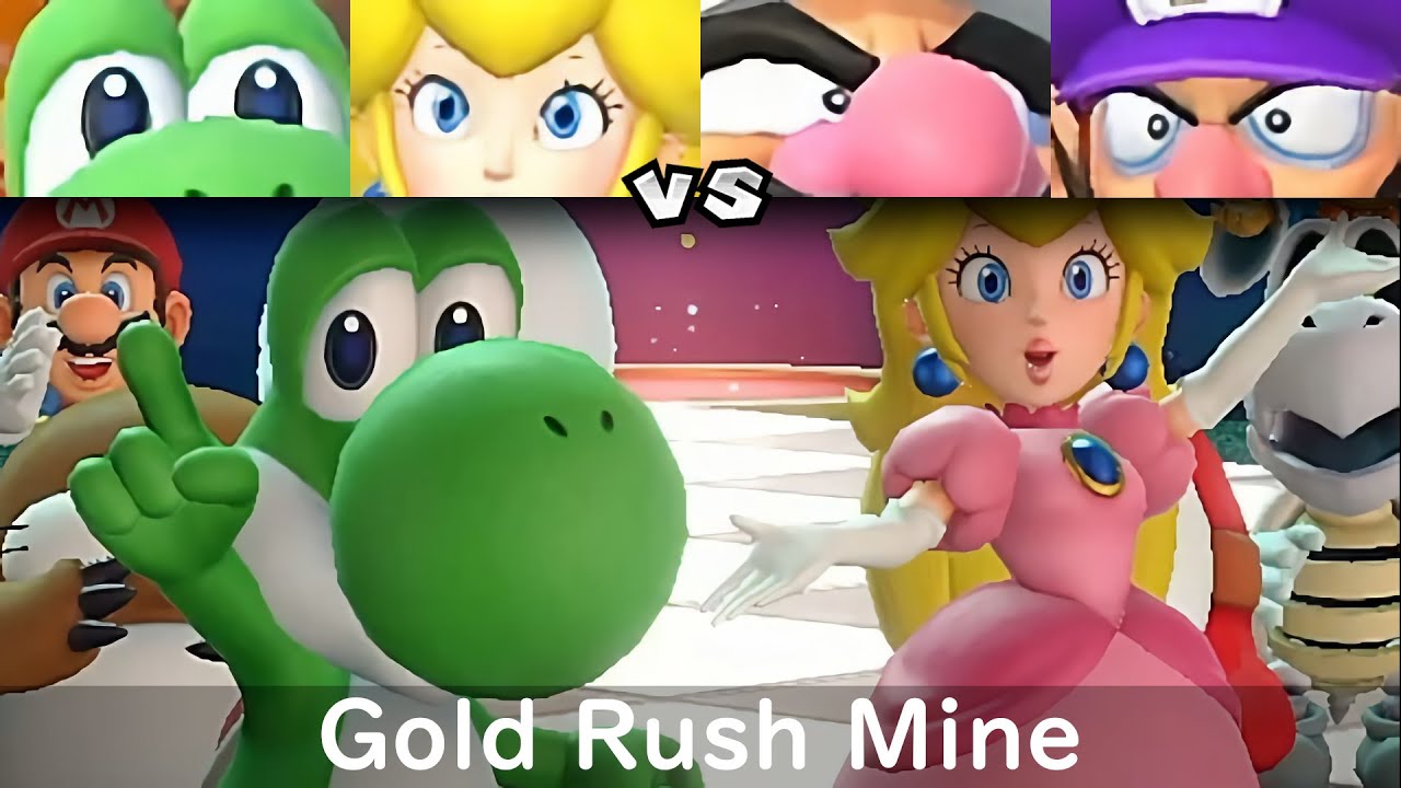 Super Mario Party Yoshi and Peach vs Wario and Waluigi #129 Gold Rush ...