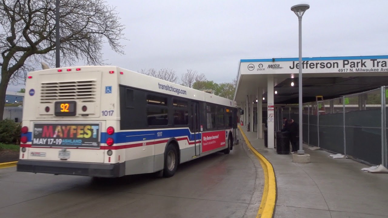 CTA Bus: Jefferson Park bound D40LF 1017 Rt.92 entering Jefferson Park ...