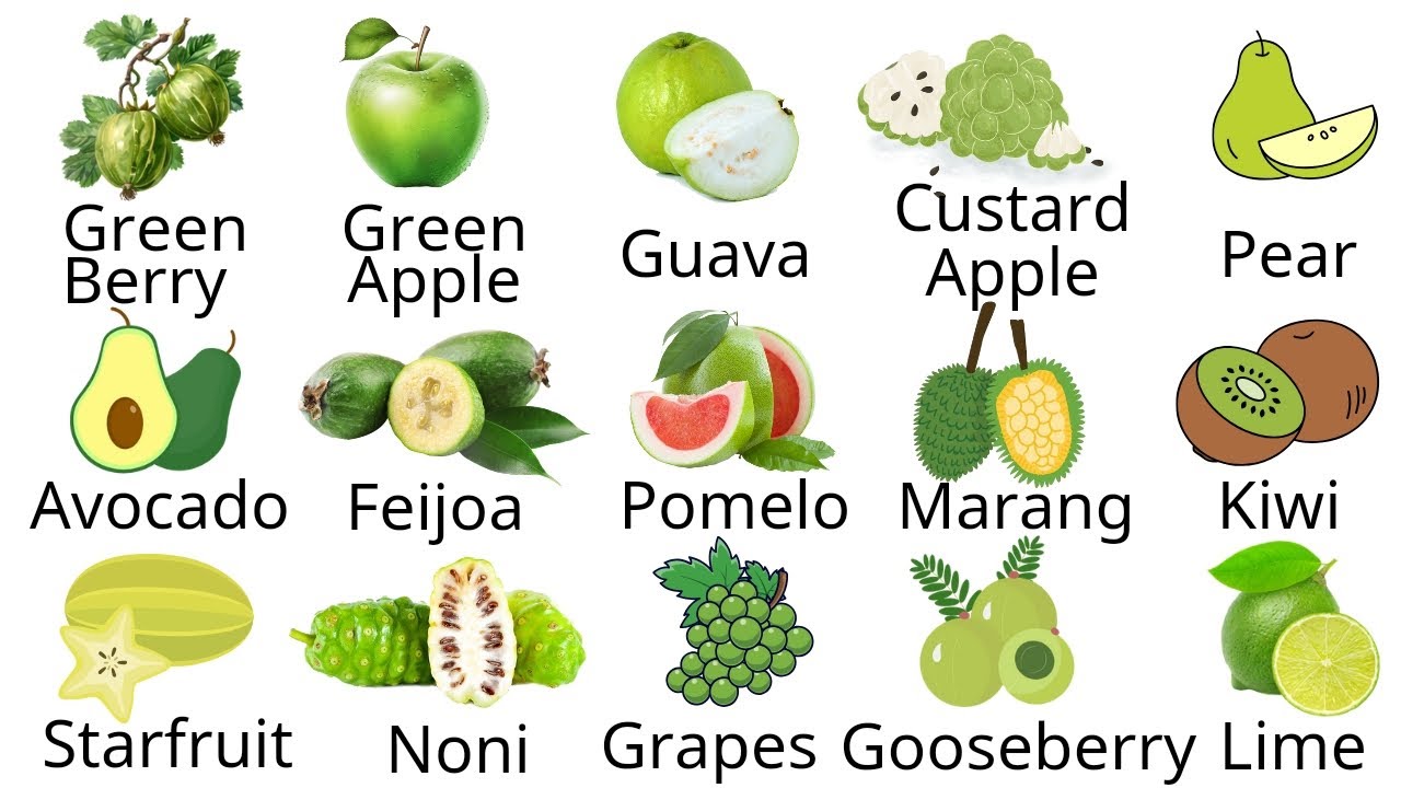 15 Green Fruits Names in English| Green Fruits Vocabulary With Pictures ...