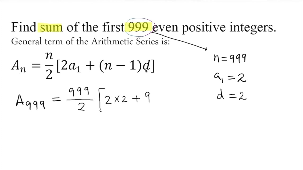 Find the Sum of First 999 Even Positive Integers. - YouTube