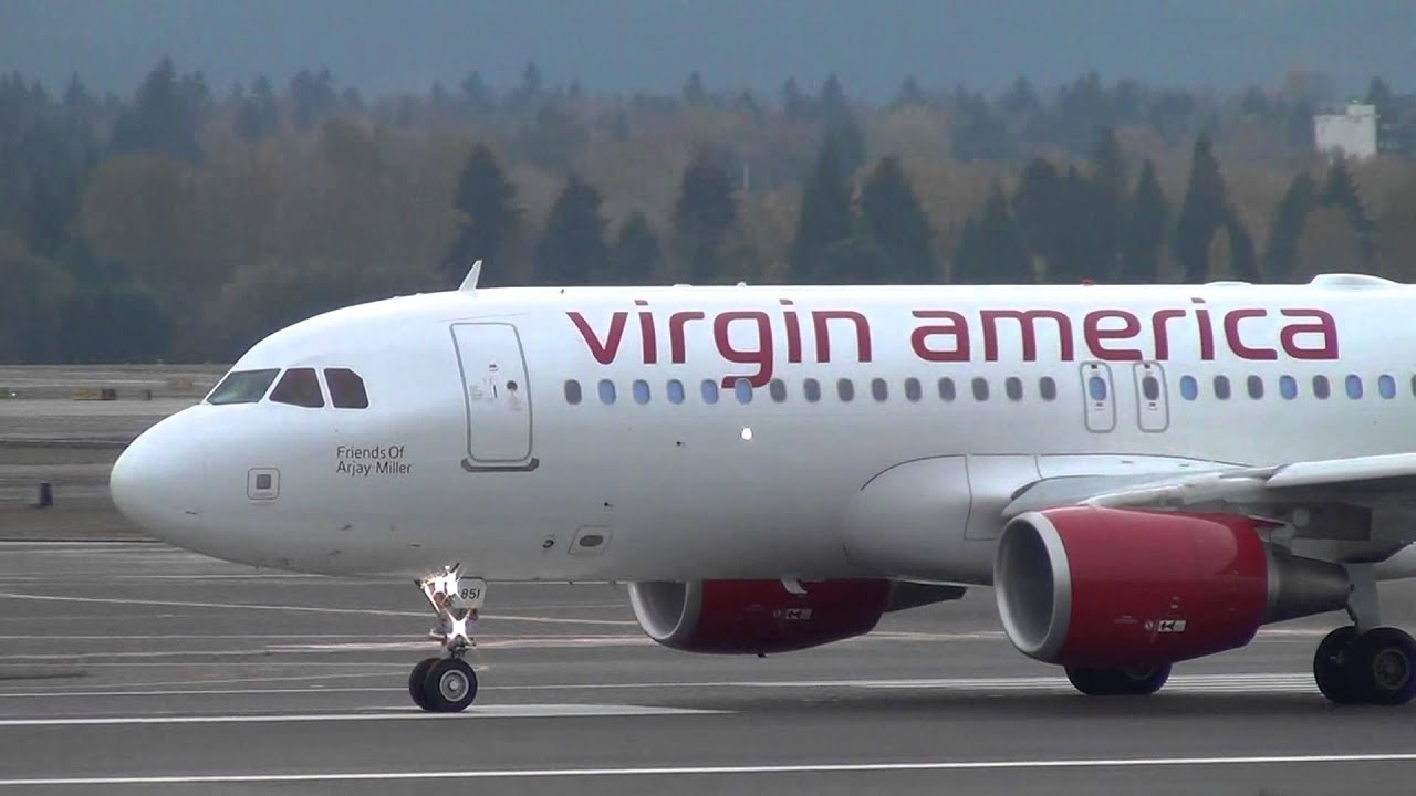 Virgin America N851VA A320 Takeoff Portland Airport (PDX) - YouTube
