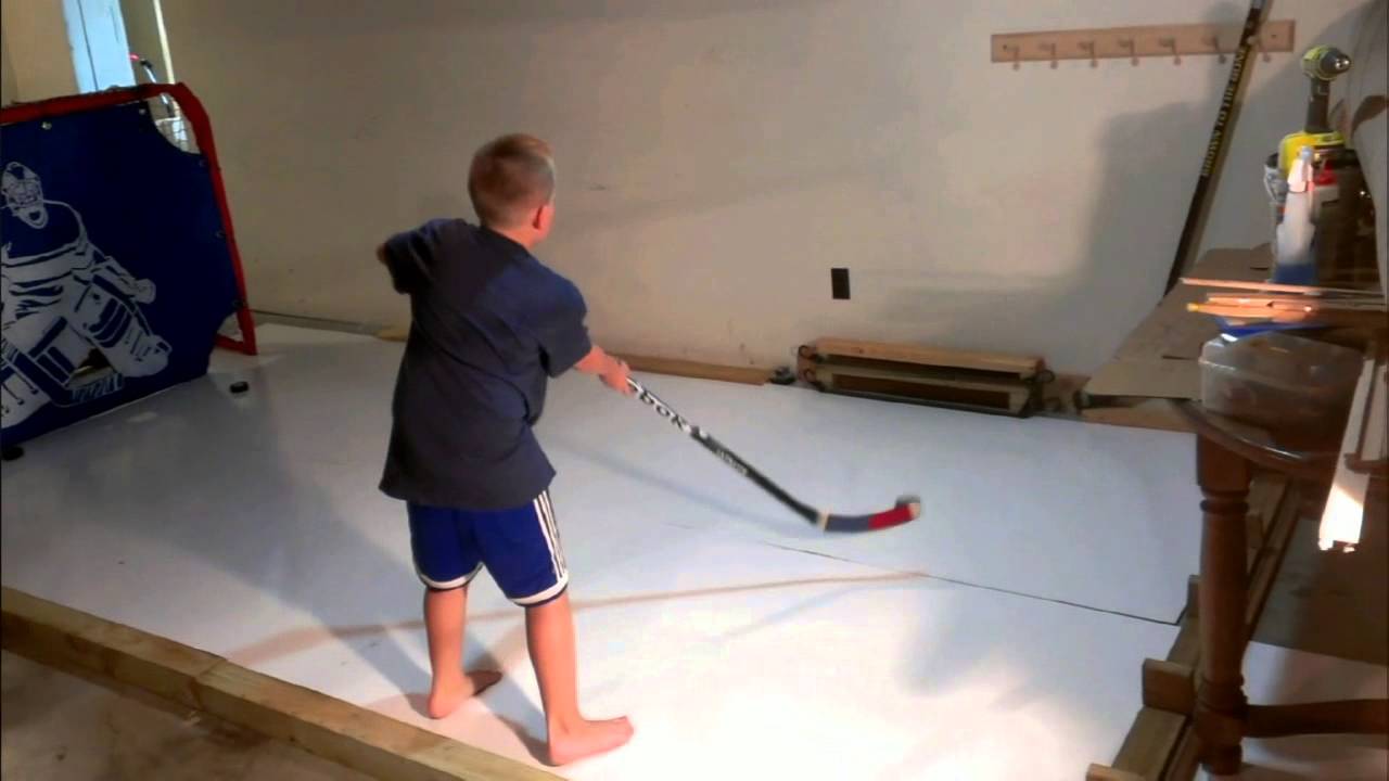 Basement ice rink one timers - YouTube