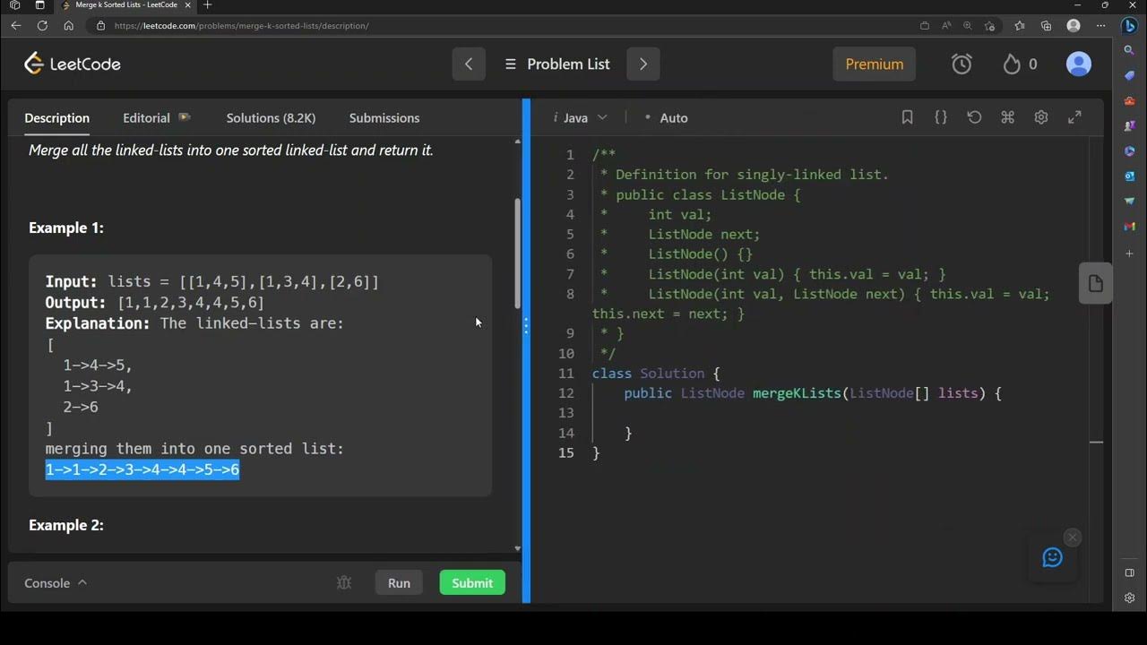 Java solution for leetcode problem Merge K sorted lists - YouTube