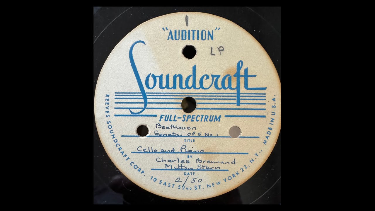 Beethoven - Cello Sonata in F Op 5 No 1 - Milton Stern, piano - Charles ...