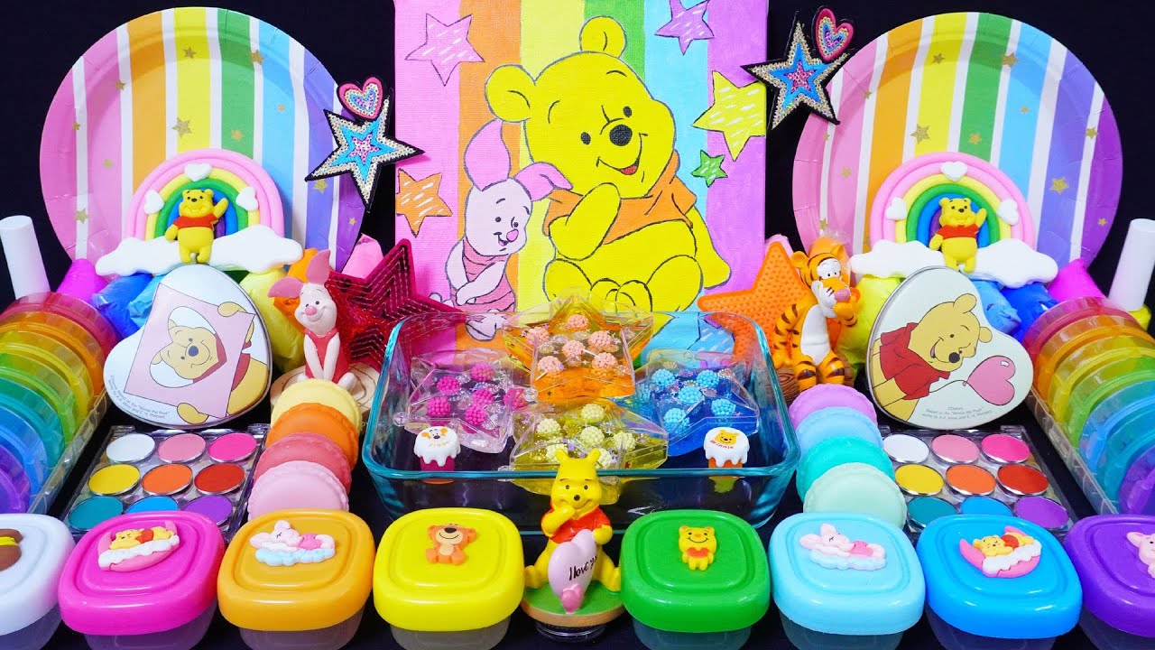 "Pooh" Slime. Mixing Makeup,Lipstick into clear slime! Satisfying slime ...