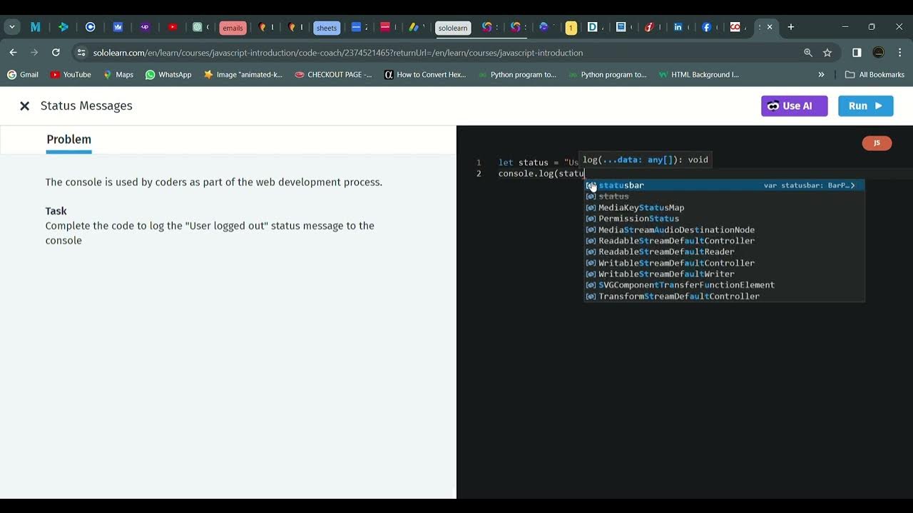 06 Status Messages Introduction To Javascript Sololearn Youtube