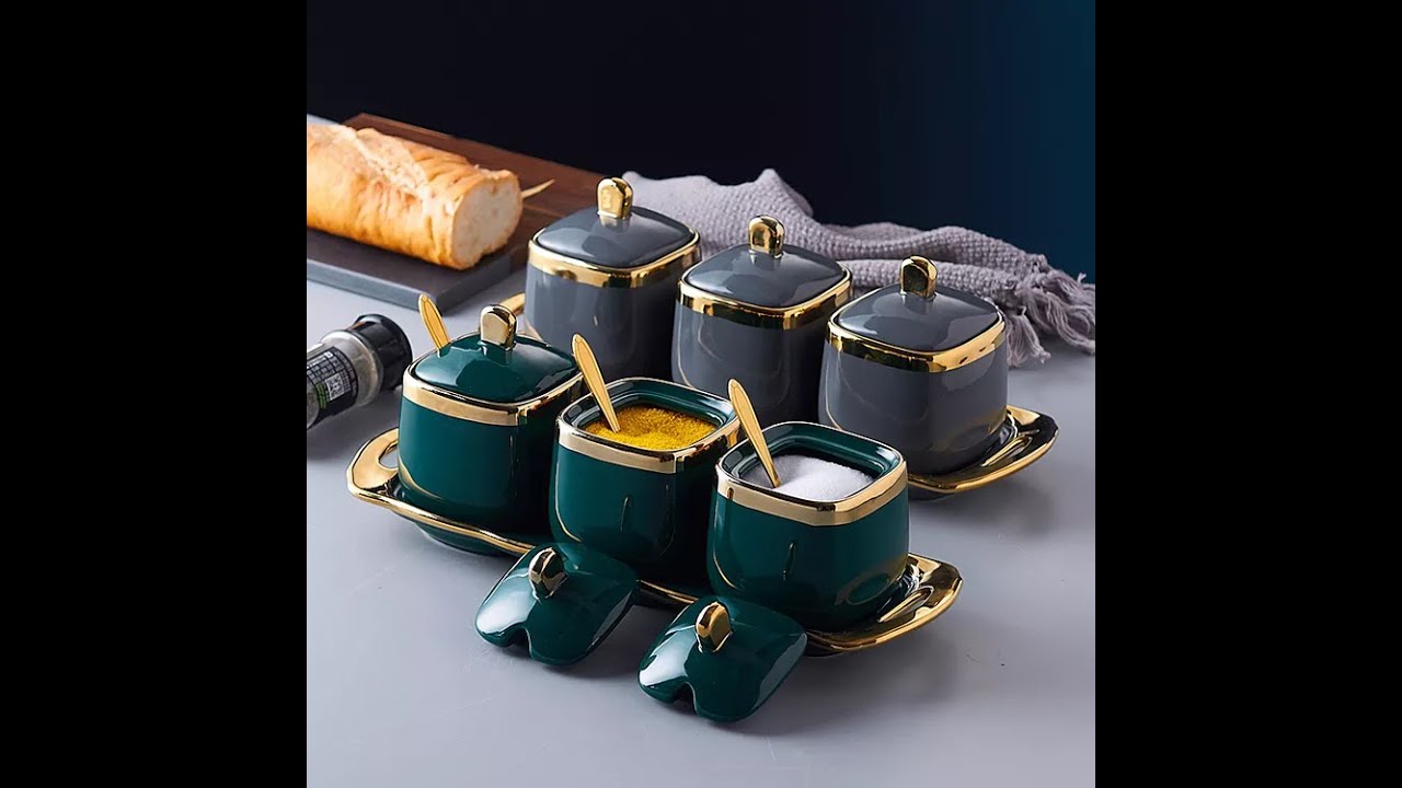 Ceramic Seasoning Pot / Ceramic Condiment Set With Tray And Spoon ...