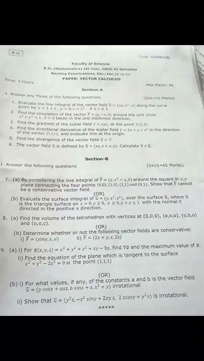 BSc Computer Science Sem-VI Vector Calculus Degree Third Year Maths Question Paper - YouTube