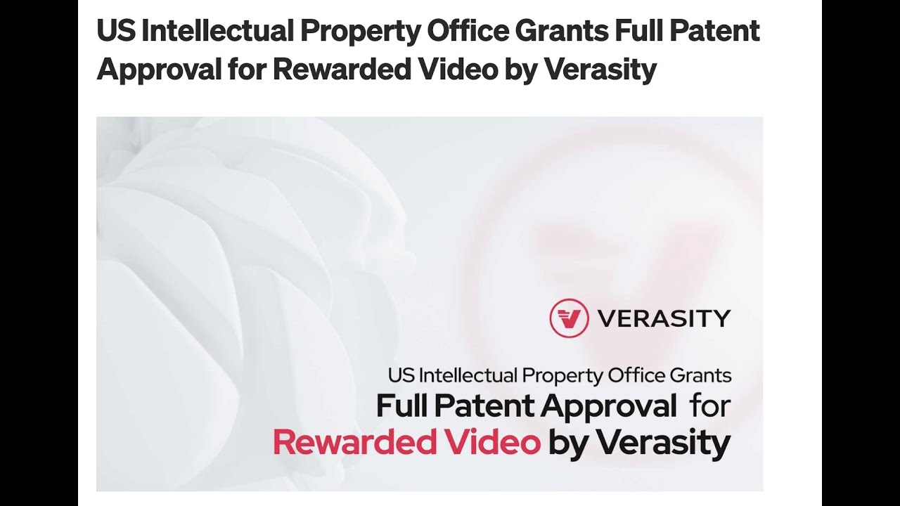 VERASITY PATENT - GAME CHANGER - $1 next bull run!!!! - YOUTUBE - VRA ...