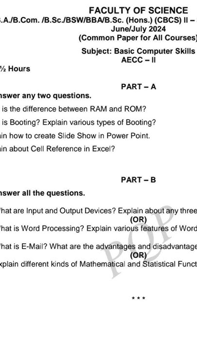 semester 2 basic computer skills 2024 question paper#osmaniauniversity - YouTube