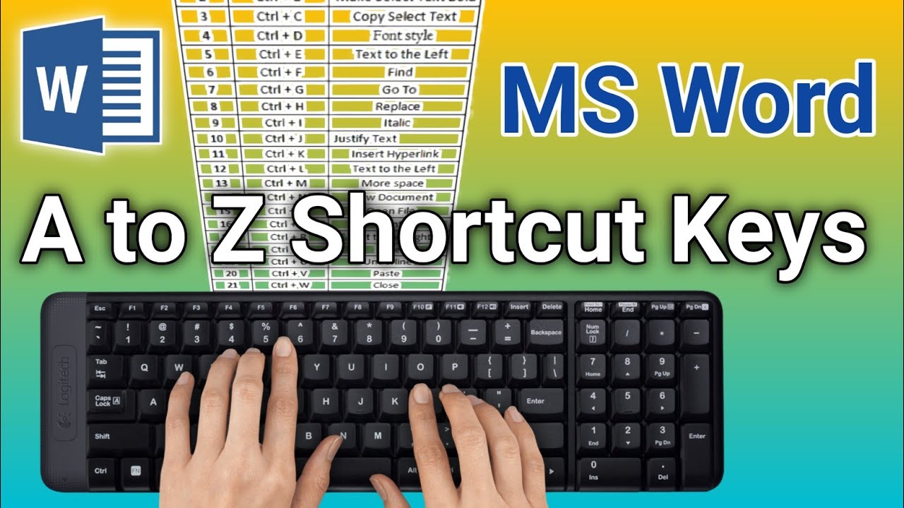 MS Word A to Z Shortcut keys || ms word shortcut key in hindi typing ...