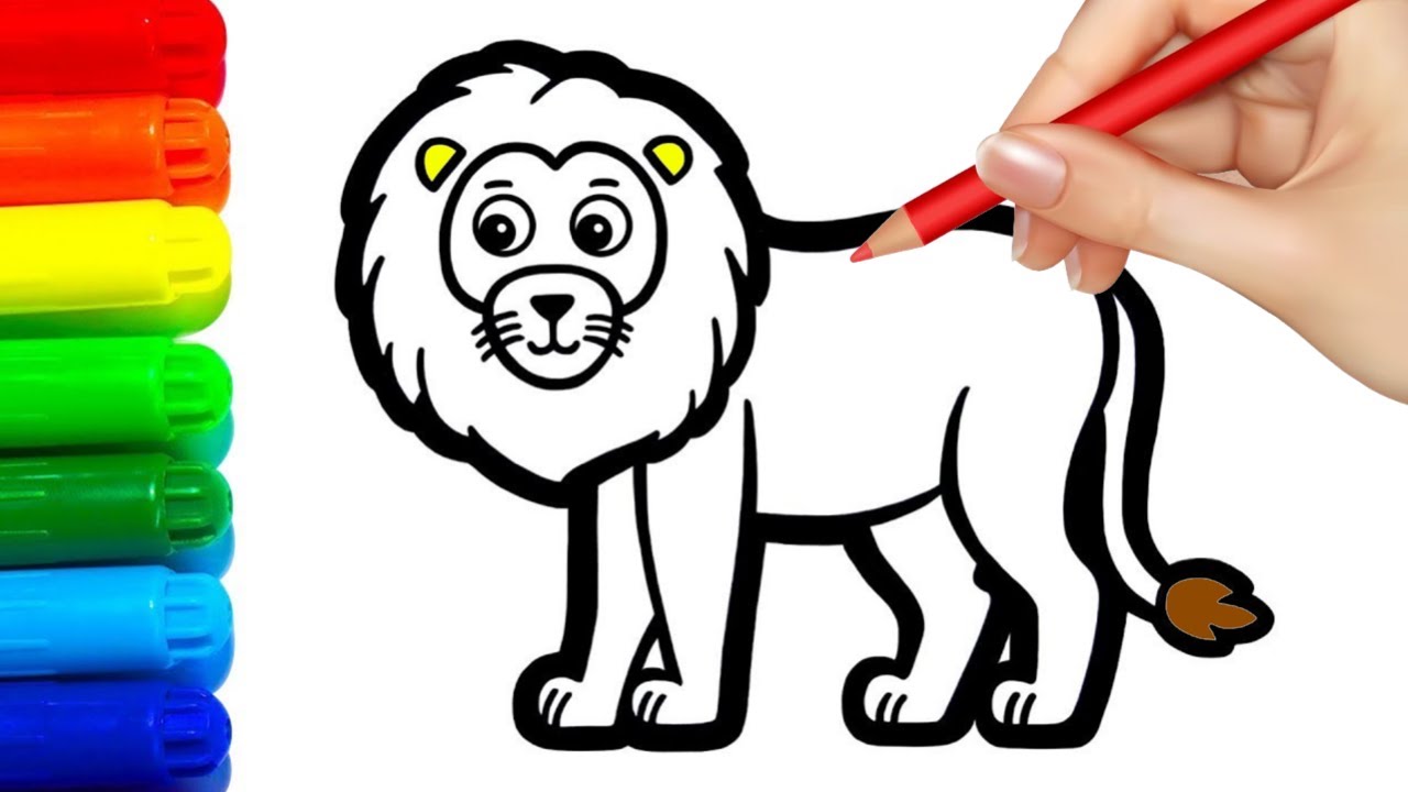 Bolalar uchun sherni qanday chizish va uni bo'yash. How to draw lion ...