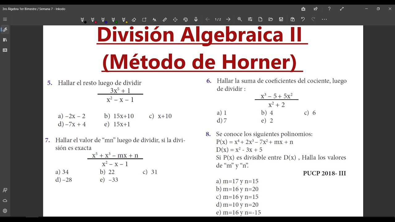 Semana 7 : División Algebraica II ( Método de Horner ) | 3ro Secundaria ...