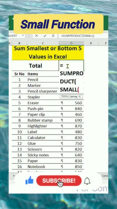 #shorts | How to Sum Smallest 5 Value in Excel| Excel Formulas | #excel | - YouTube