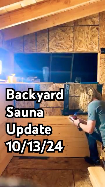 Progress update on shed-to-sauna conversion: sealing OSB and placing shiplap pine for the walls ...