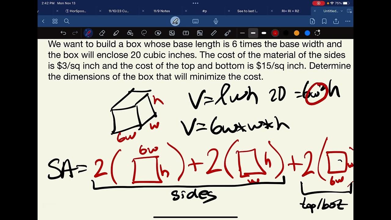Calc 1 - Optimization Box Problem #2 - YouTube