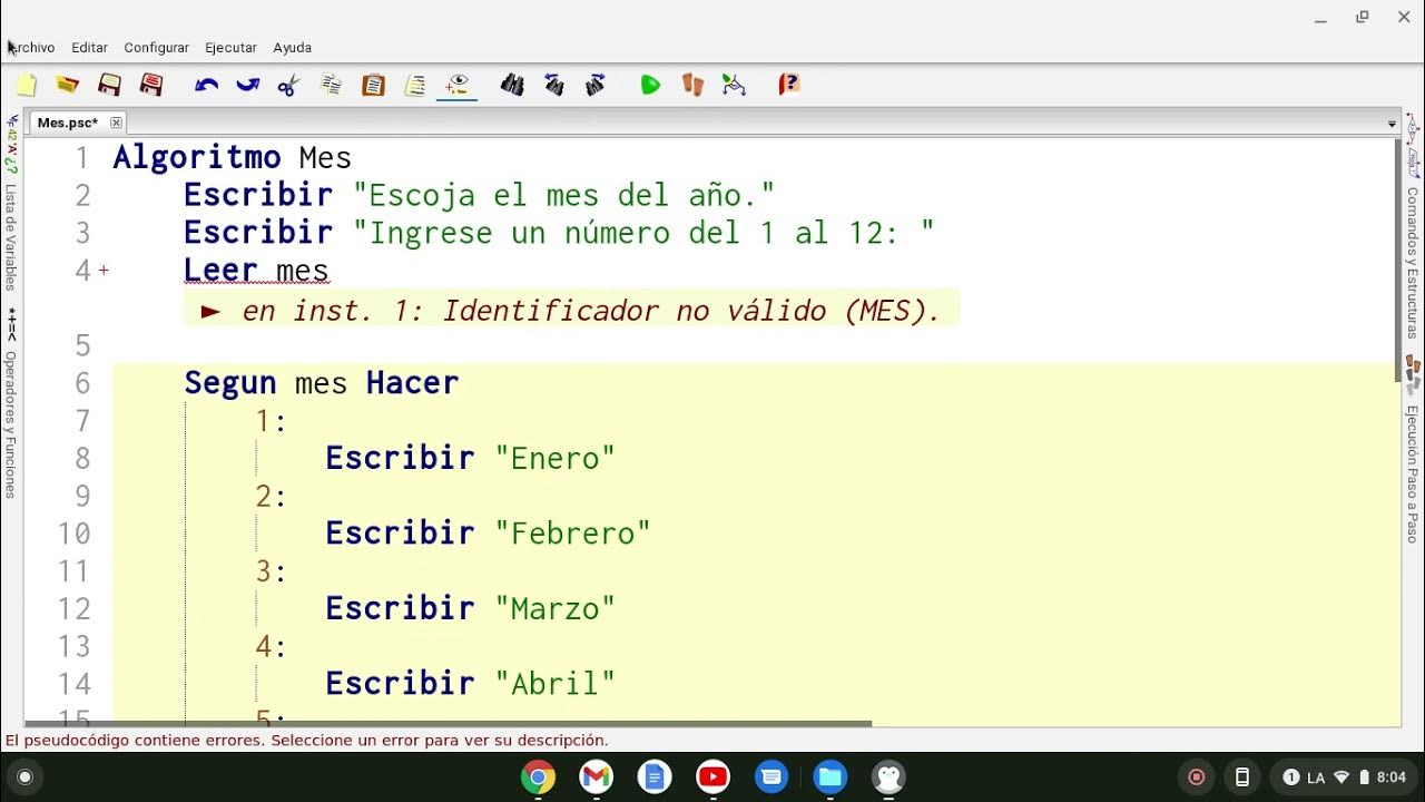 Estructura condicional Segun en PSeInt - Algoritmo del mes del año ...
