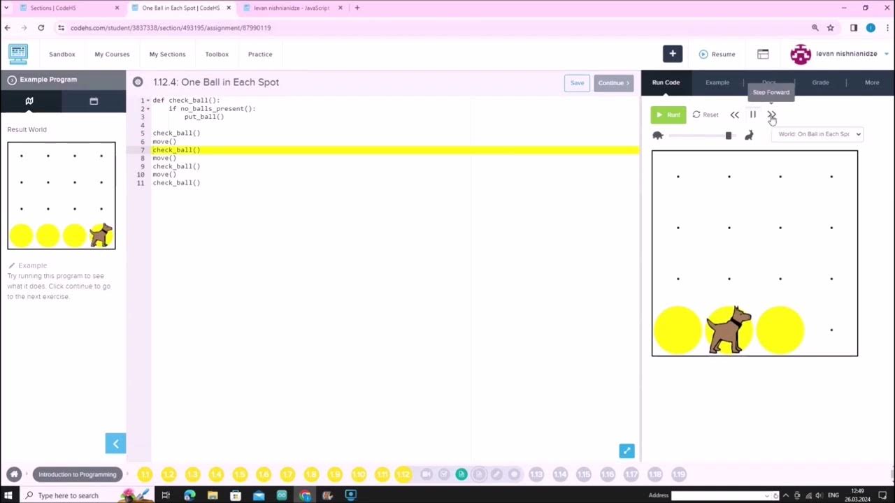 python 1.12.4 სავარჯიშო - One Ball In Each Spot / codehs.com ...