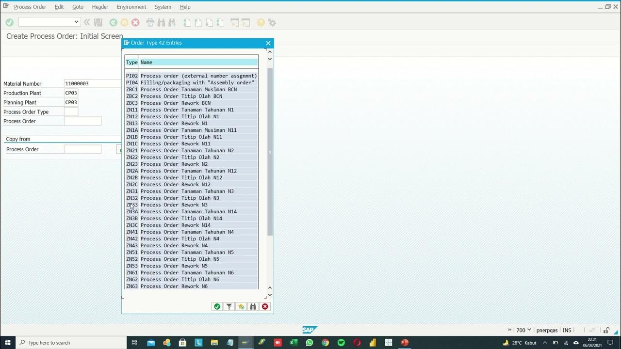 Training Tutorial PP - Creating Single Process Order COR1 SAP S/4 Hana - YouTube