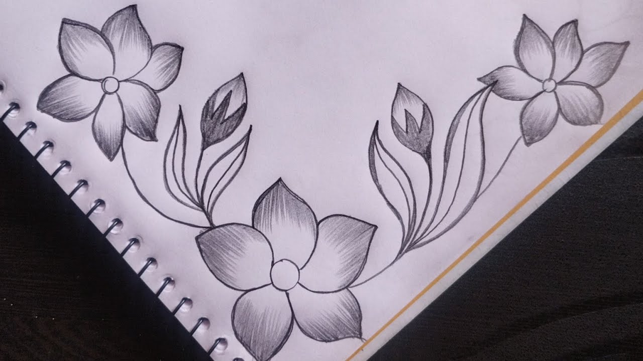 How to draw flower border design | Project design by pencil|A4 sheet ...