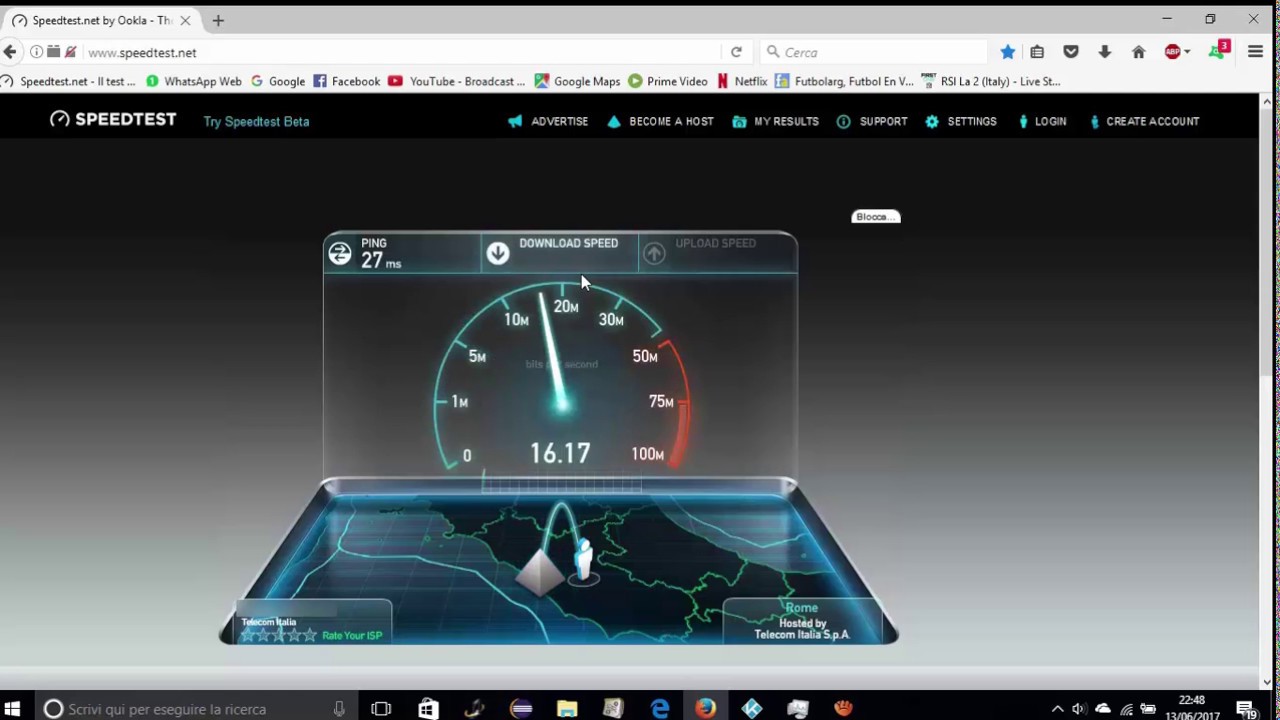 Speedtest Tim ADSL 20 mega - YouTube