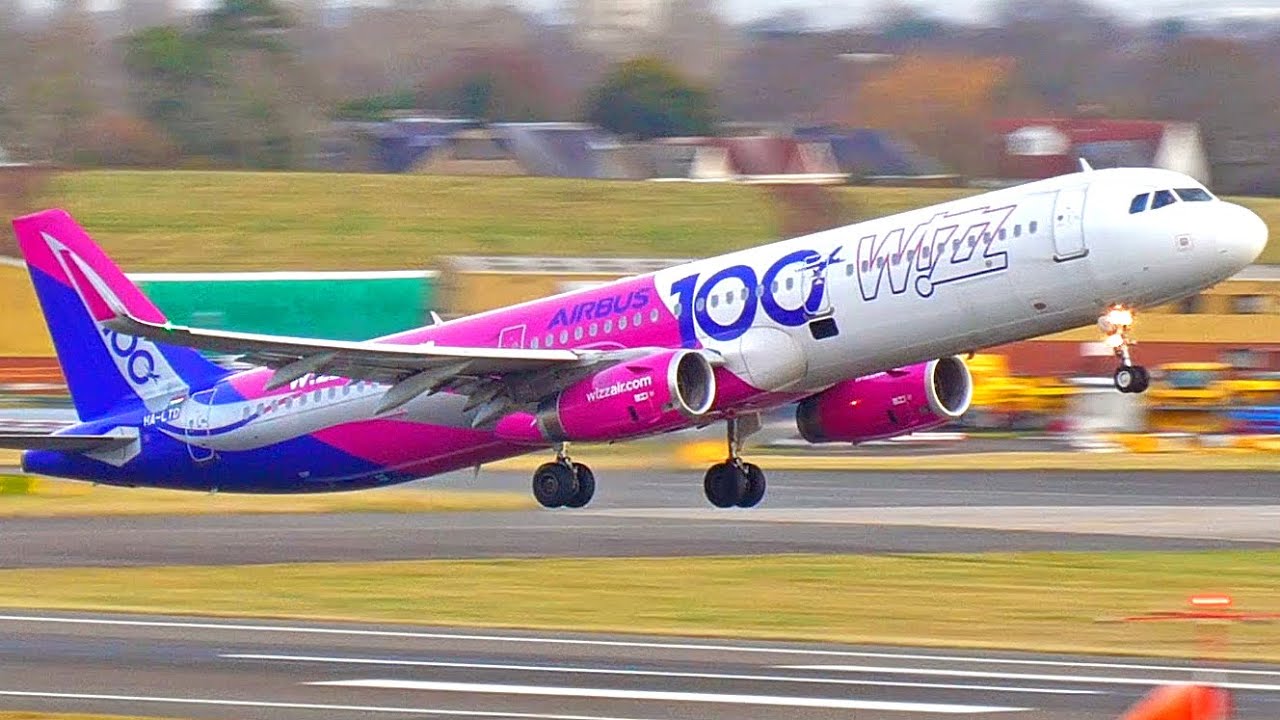Wizz Air Airbus A321 HA-LTD 100 Livery departing from Birmingham ...