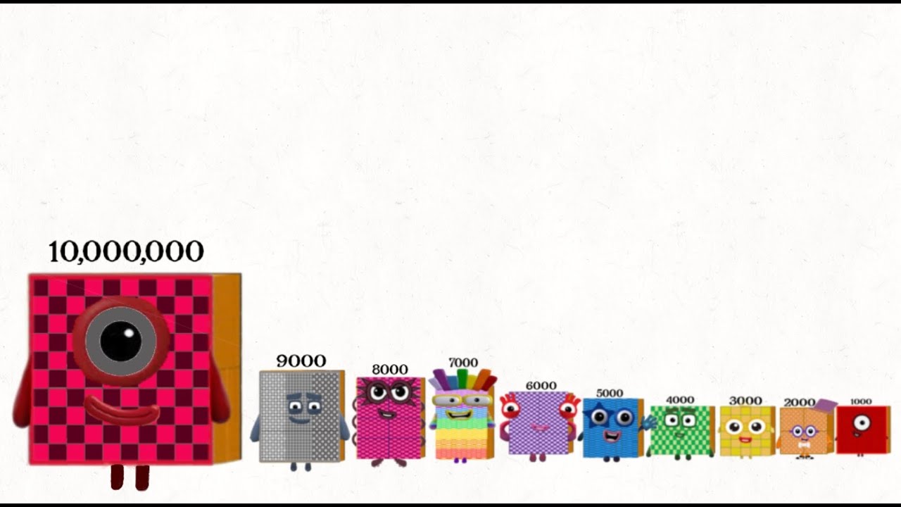 Numberblocks silent sneeze 1000 to 9000 small to large number and ...