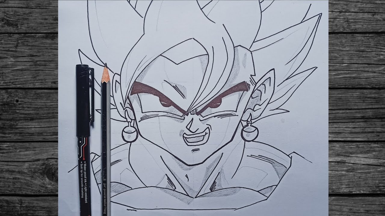 How to draw Vegito base form face with pencil & Black marker pen - YouTube